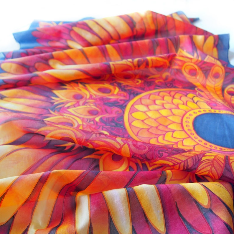 Phoenix silk scarf XL festival hand painted scarves with | Etsy