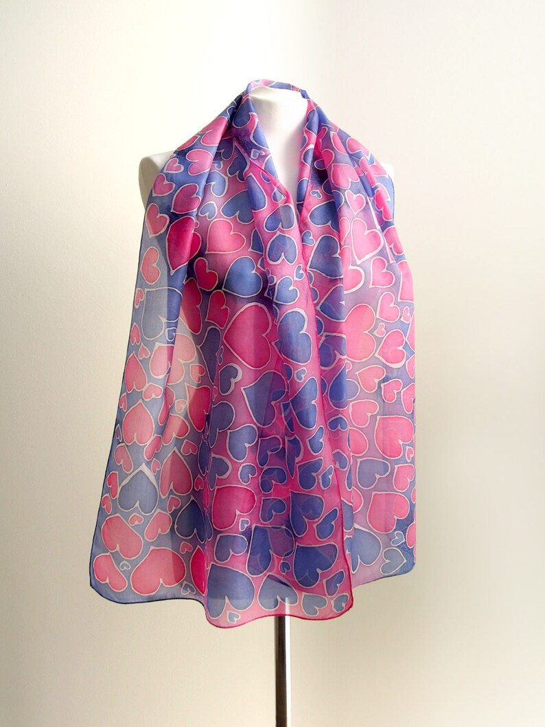 Heart Scarf Hand Painted on Silk Scarves Love Scarf Blue | Etsy
