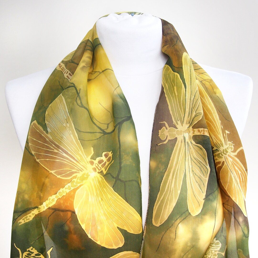 Brown Silk Scarf - Hand Painted Silk Scarves With Dragonflies ...