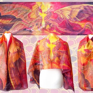 Red Dragons Silk Scarf, Hand Painted Silk Scarves, Fantasy Lover Gift ...