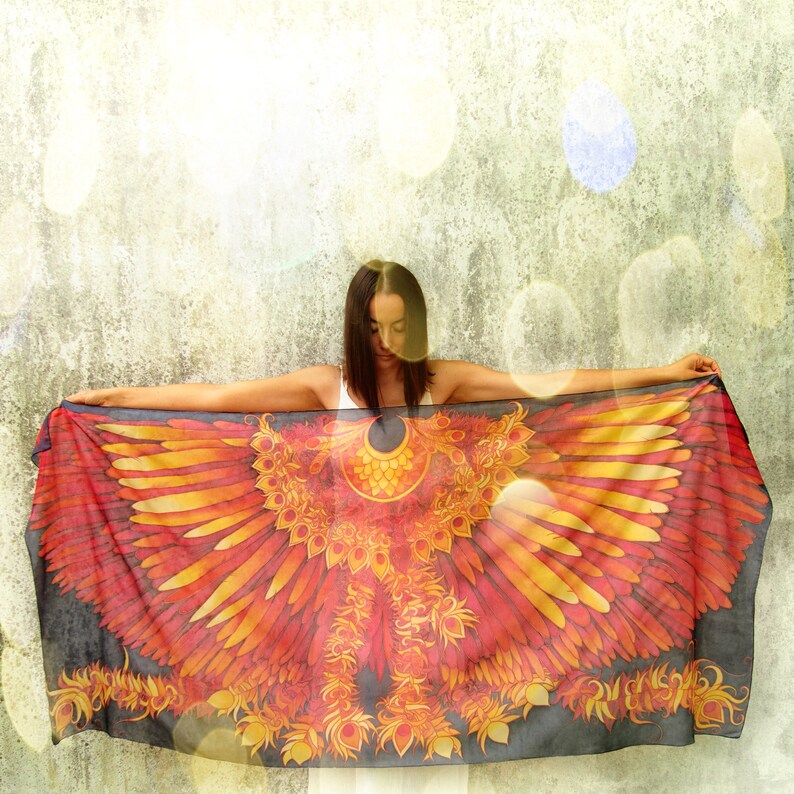 Phoenix Silk Scarf XL Festival Hand Painted Scarves With - Etsy