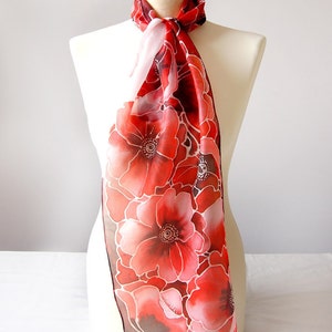 Red Poppies Silk Scarf, Handpainted Silk Scarves, Vivid Red Poppy Scarf ...