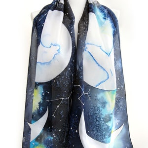 Wolf Moon Scarf, Painted on Silk, Unisex Goth Gift With Dark Fantasy ...
