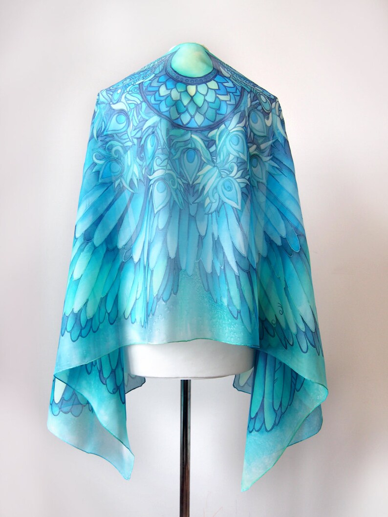 Ocean Blue Wings Scarf Turquoise Silk Scarves With Feathers - Etsy
