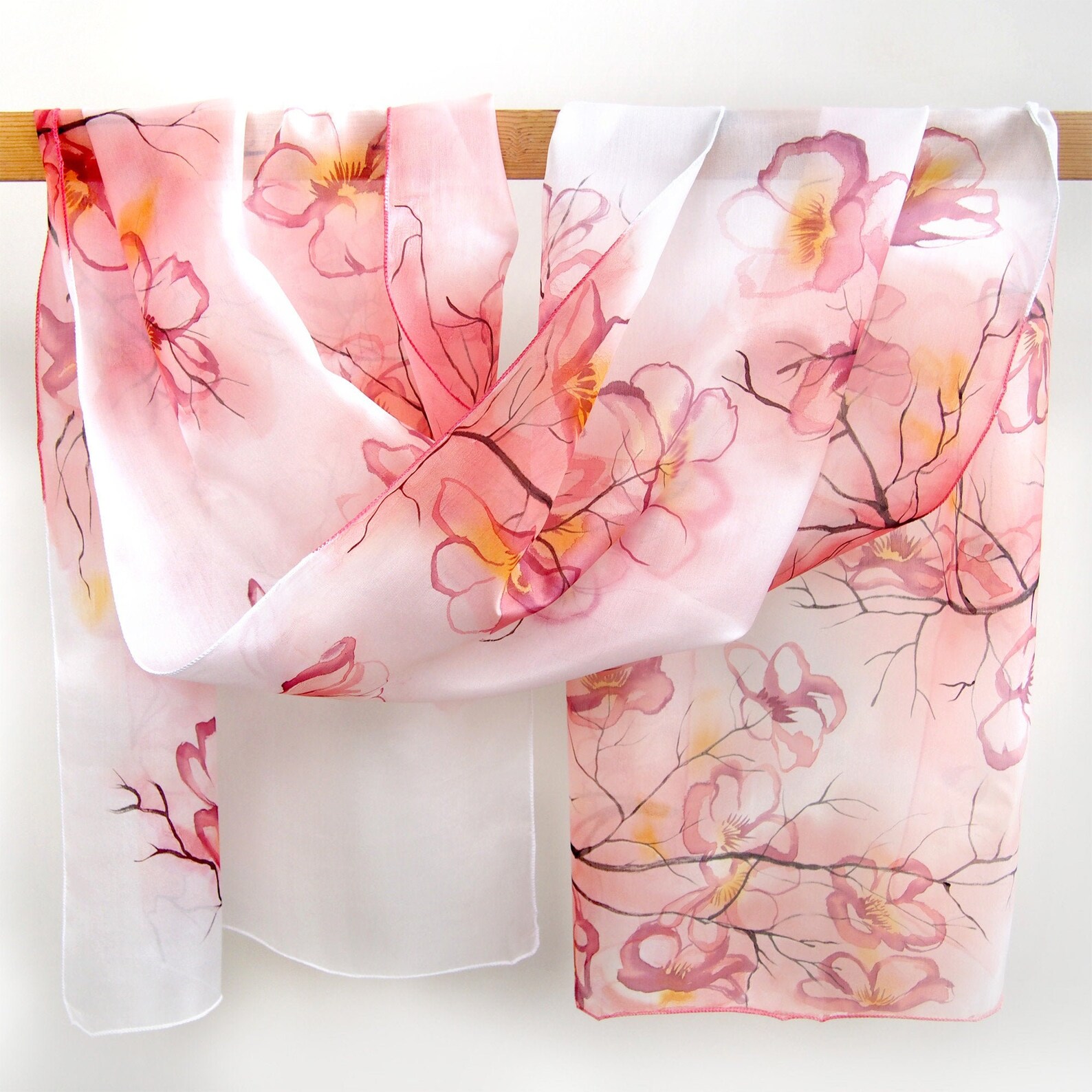 Peach Pink Silk Scarf Hand Painted Scarves With Big Cherry - Etsy