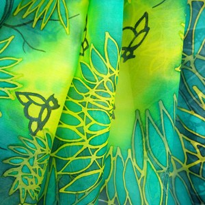 Fern Silk Scarf, Firefly Insect Hand Painted on Silk Scarves. Green ...