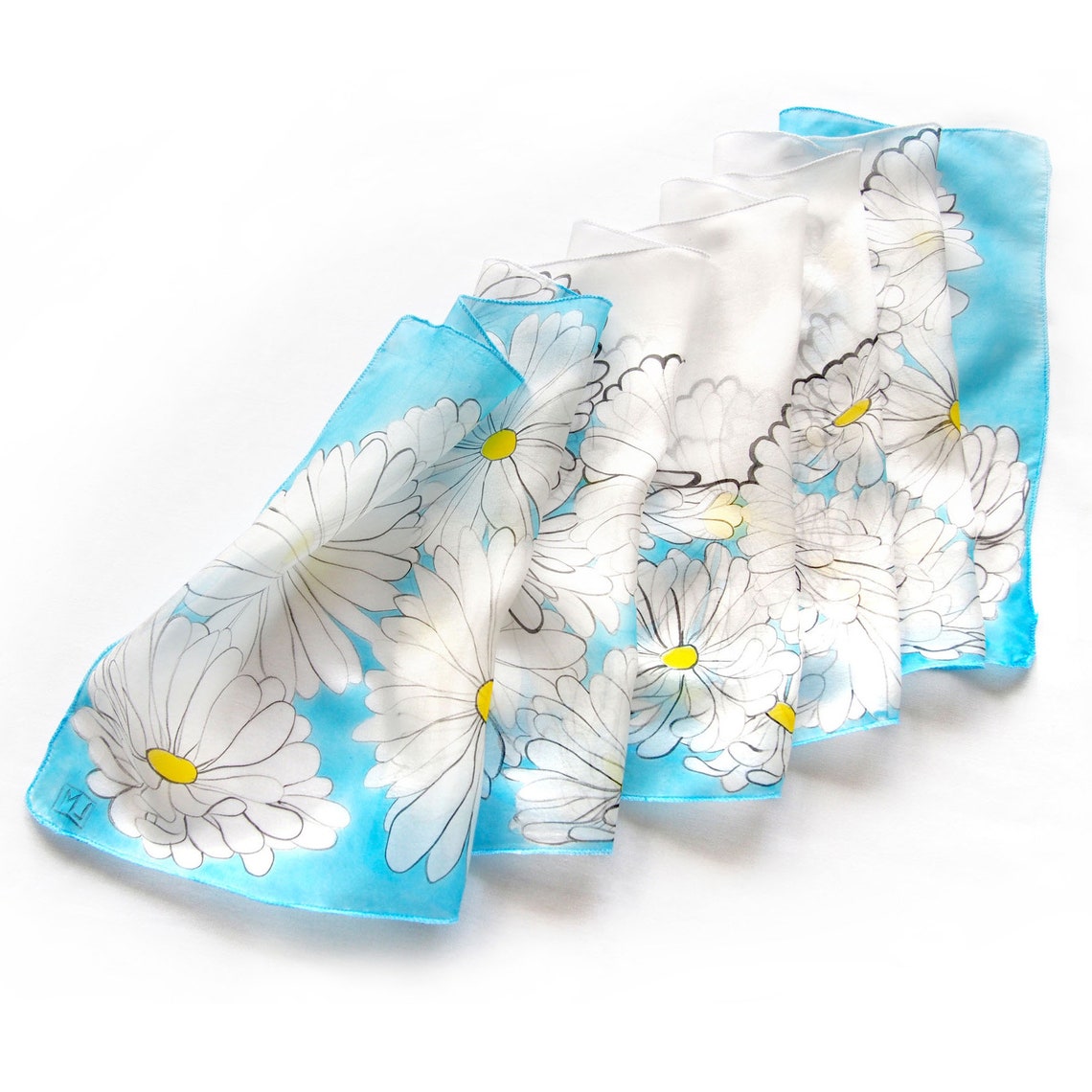 Daisy Silk Scarf Hand Painted on Pure Silk Slim Scarves in - Etsy