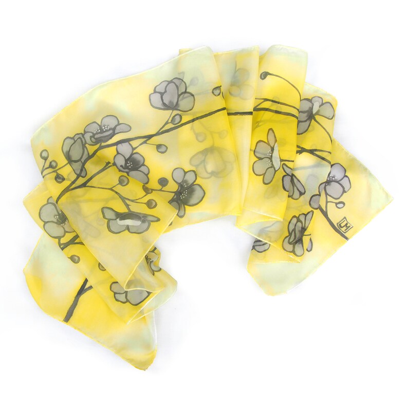 Yellow Silk Scarf With Anemone Flowers Sunny Yellow Scarves - Etsy