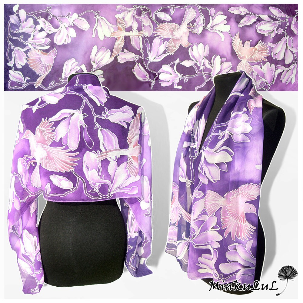 Purple Silk Scarf Long Violet Scarves Hand Painted on Silk | Etsy