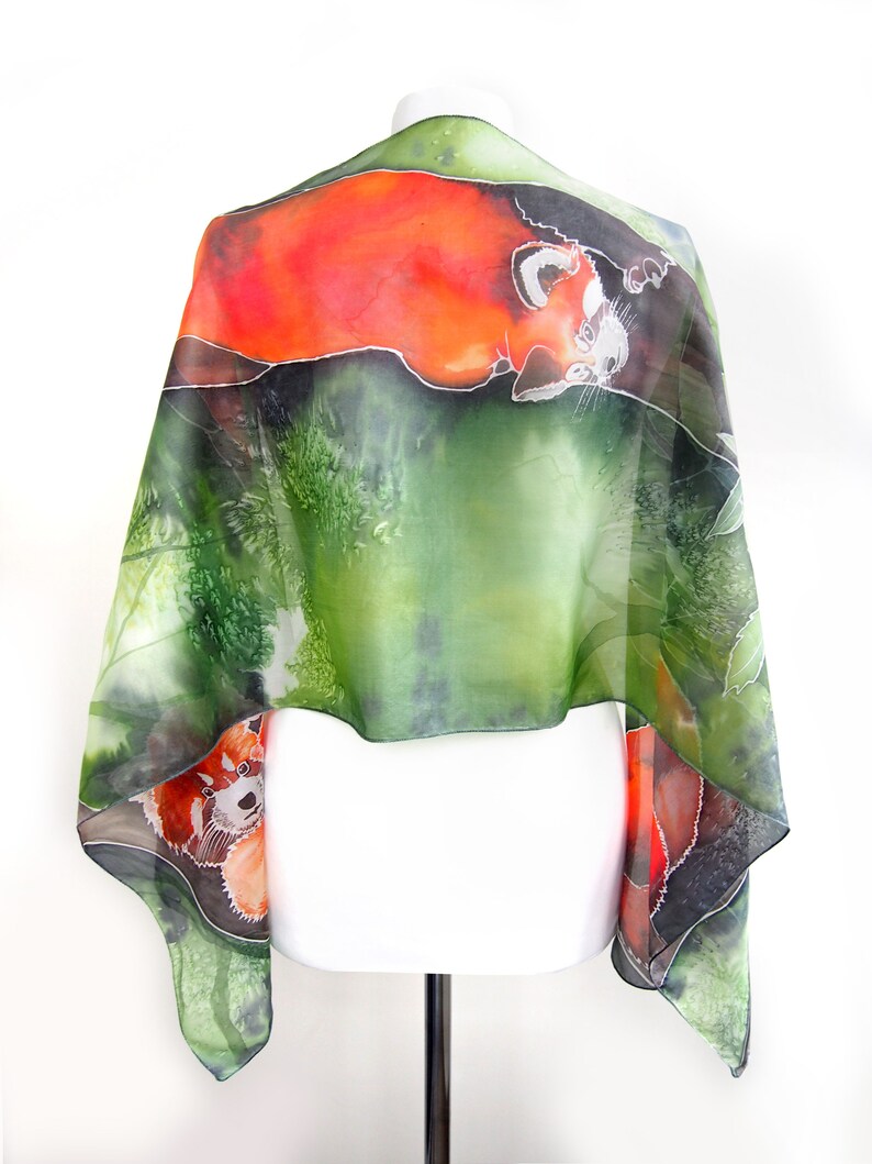 Red Panda Scarf Hand Painted Silk Scarves With Endangered - Etsy