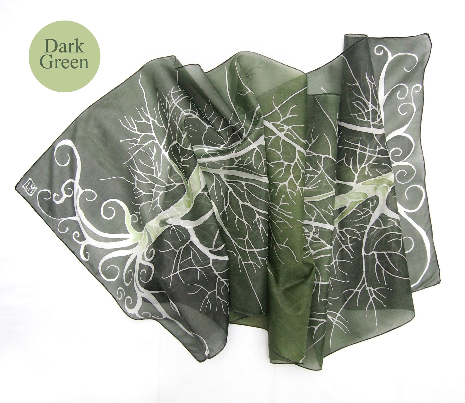 Long Silk Scarves White Tree in Green Scarf Hand Painted Hand - Etsy