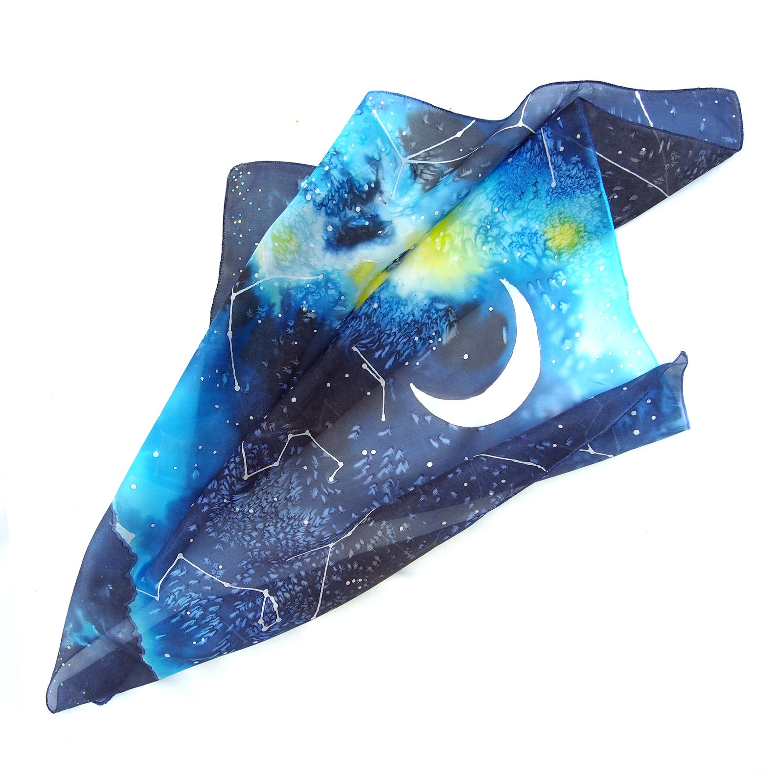 Star Silk Scarf Hand Painted Scarves With Crescent Moon - Etsy