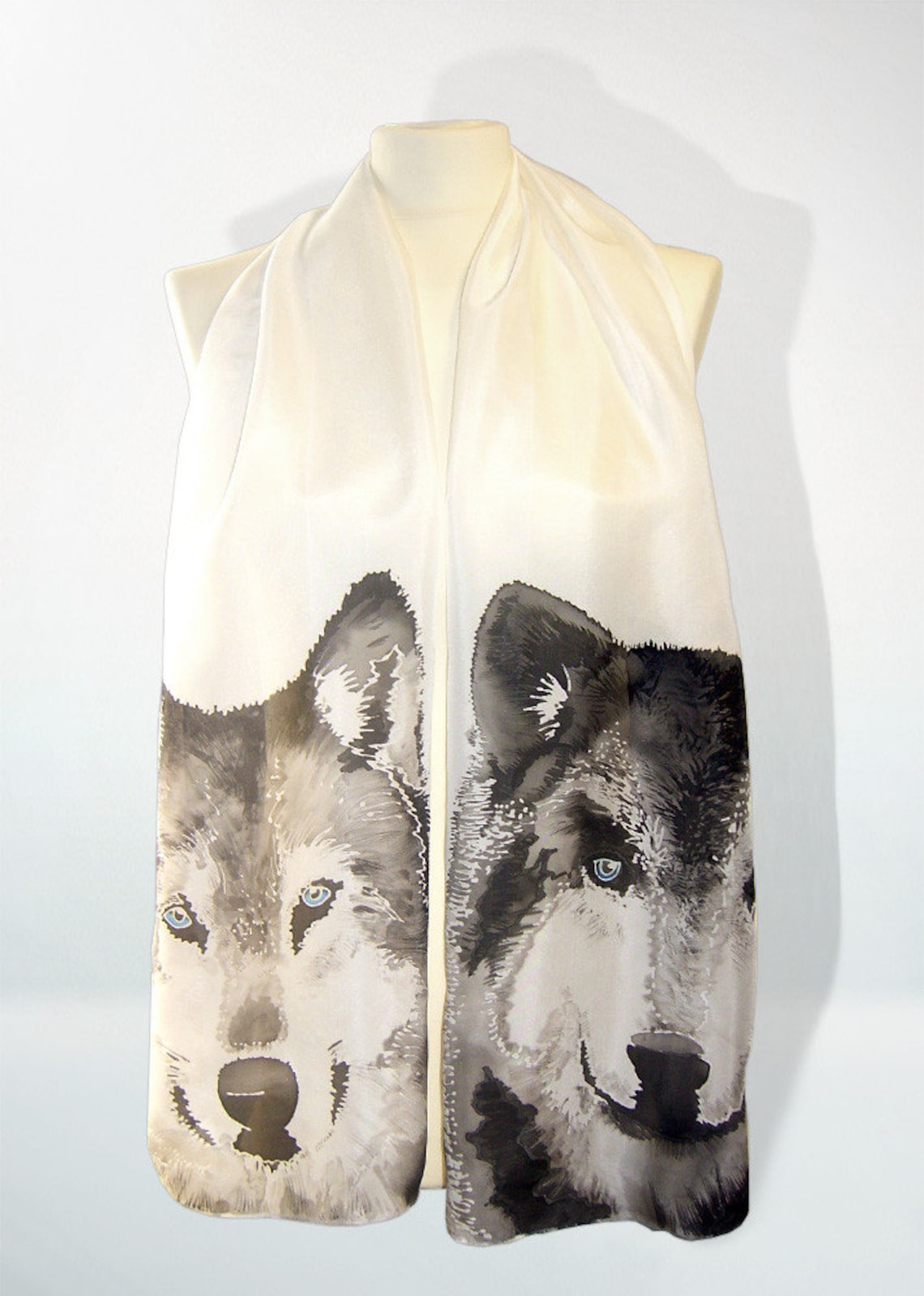 Wolf Scarf White Silk Scarves Hand Painted Unisex Men Silk | Etsy