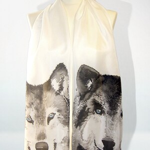 Wolf Scarf, White Silk Scarves Hand Painted, Unisex Men Silk Shawl - Etsy