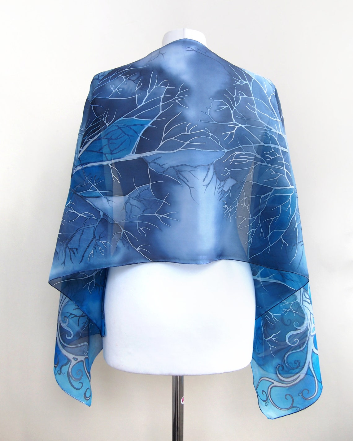 Ocean Blue Scarf Hand Painted Scarves With Tree Silk Scarf | Etsy