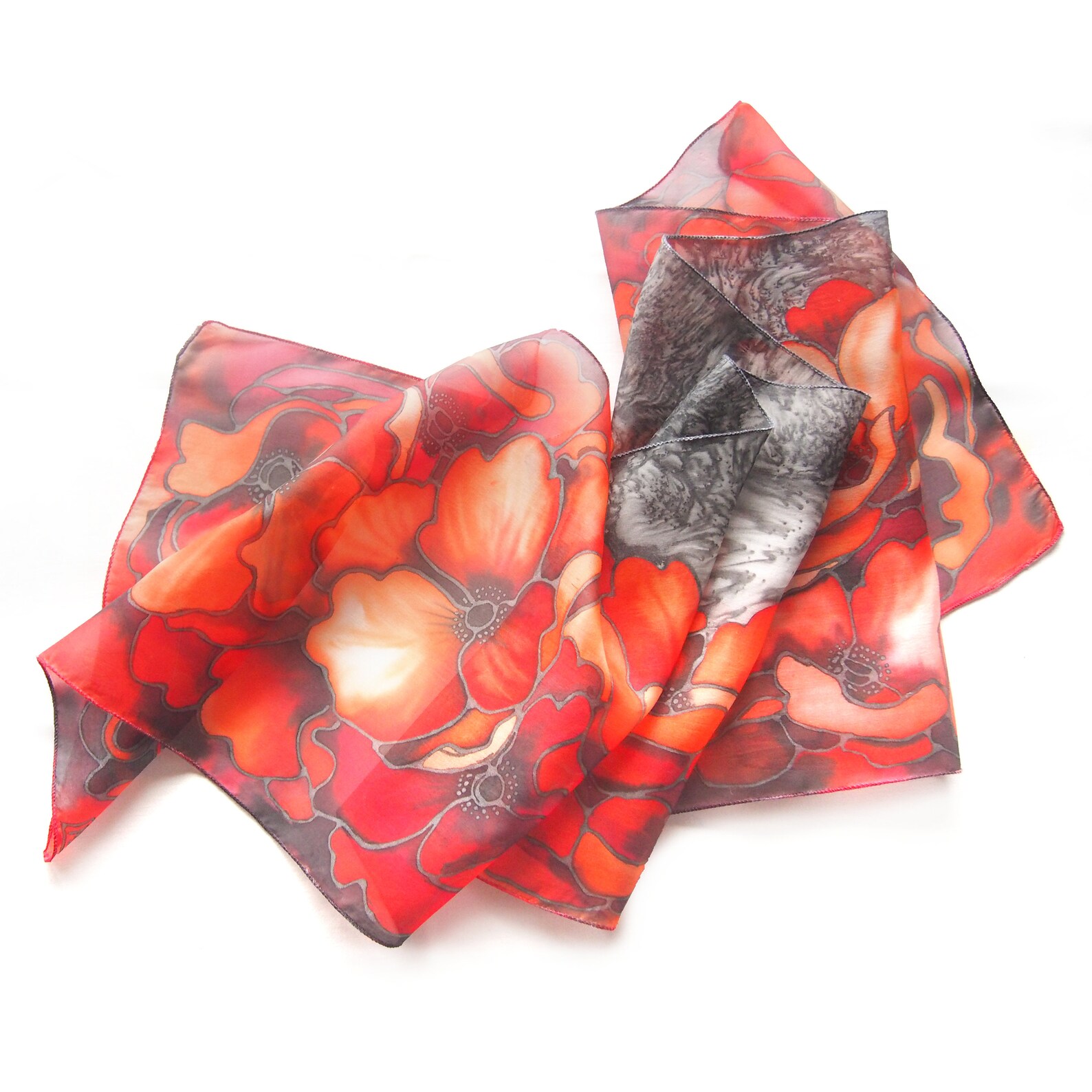 Red Poppies Silk Scarf Hand Painted Scarves Vivid Red Poppy - Etsy