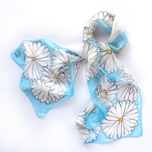 Daisy Silk Scarf Hand Painted on Pure Silk Slim Scarves in White and ...