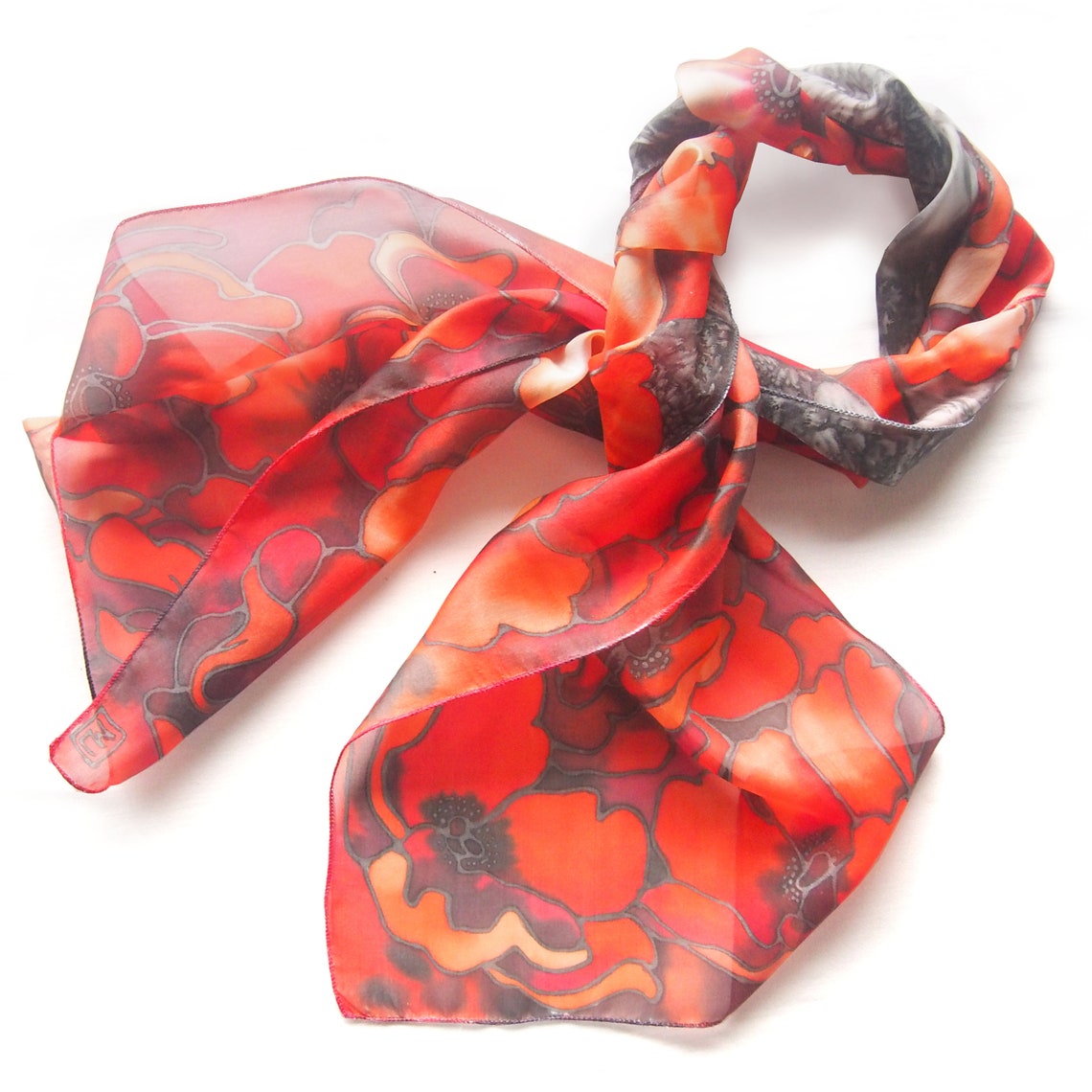 Red Poppies Silk Scarf Hand Painted Scarves Vivid Red Poppy - Etsy