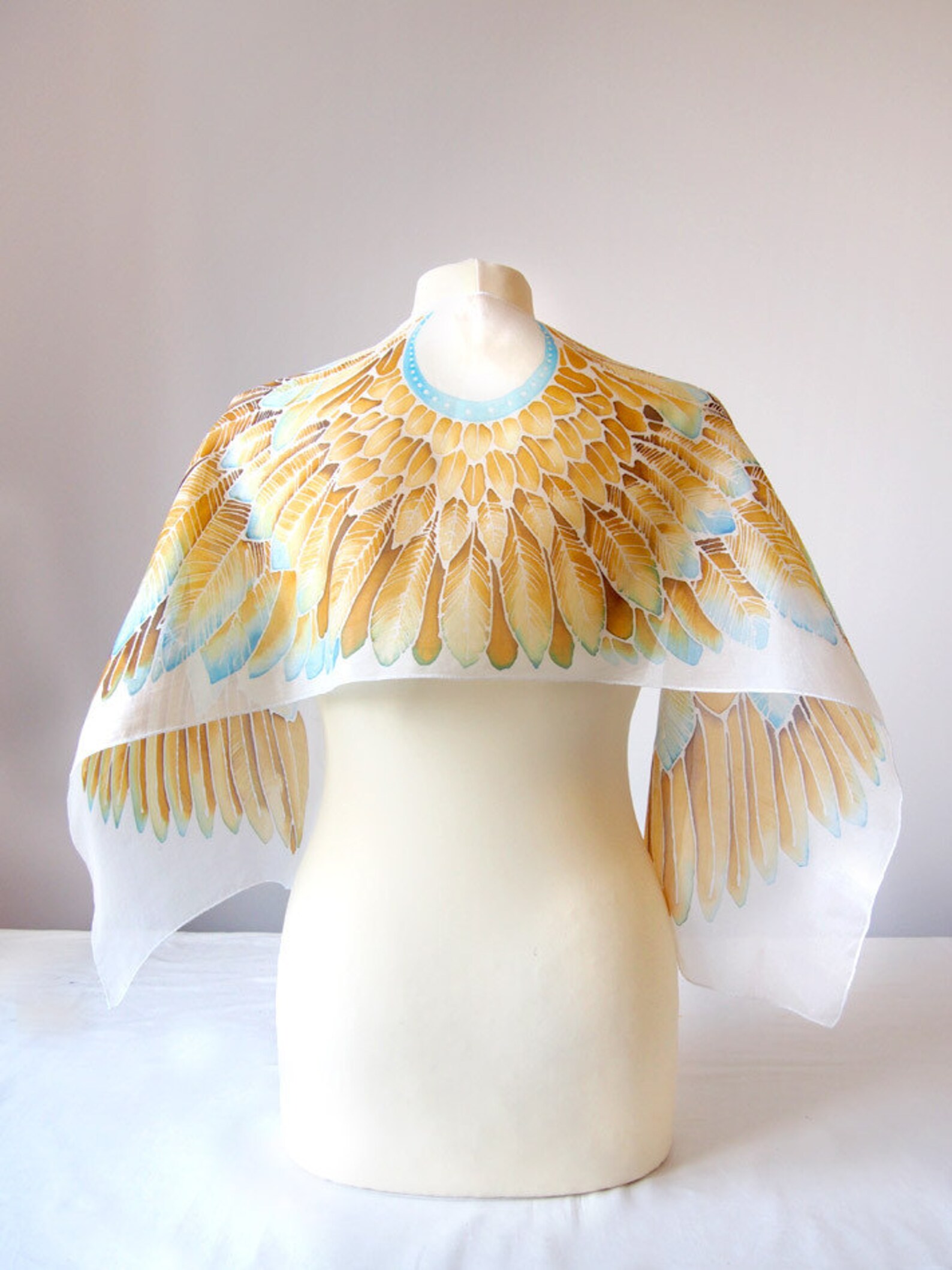 Silk Scarf Wings Gold Wings on White Scarf Feathers Hand - Etsy
