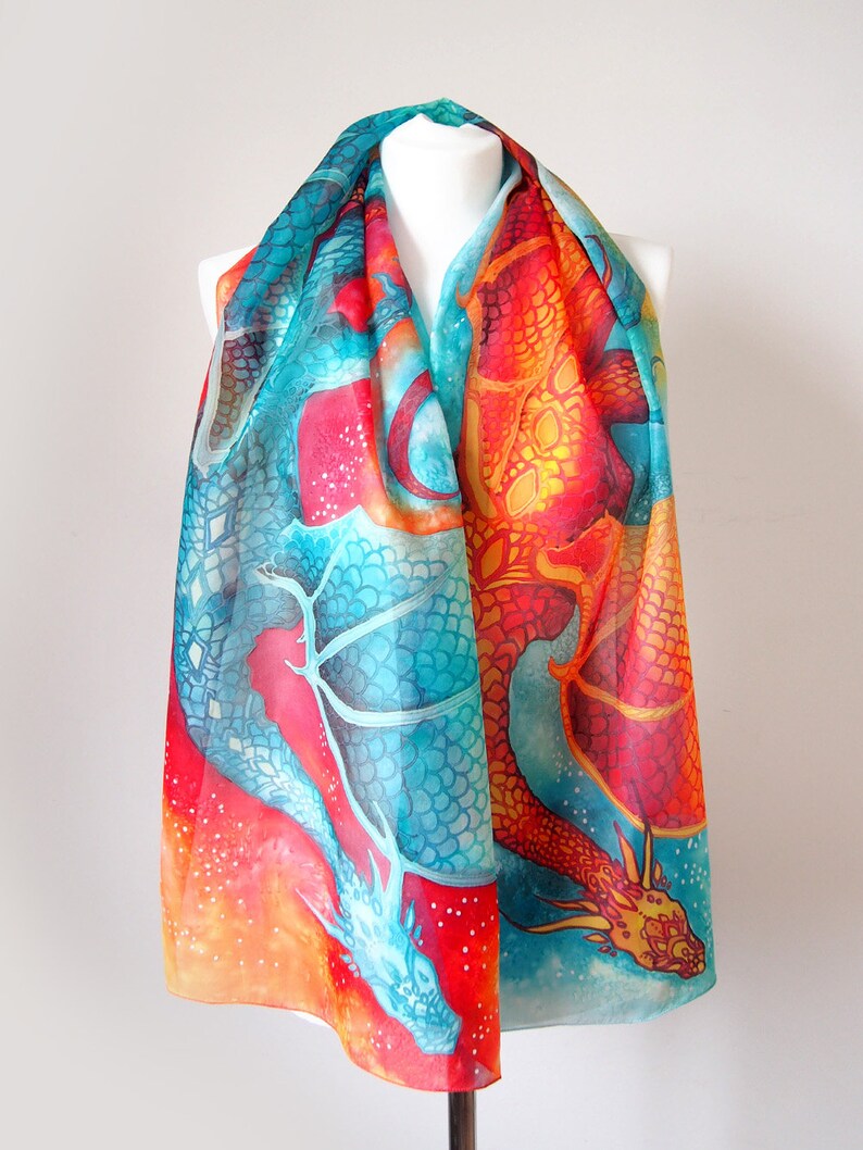 Dragon Scarf Festival Hand Painted Silk Scarf With Flying - Etsy