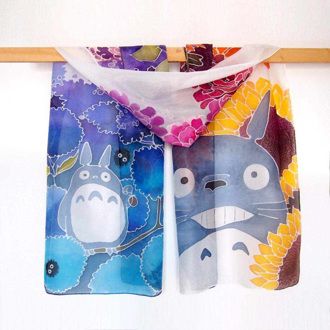 Totoro Scarf, Soot Sprites Gift, Hand Painted Silk Scarf, My Neighbor ...