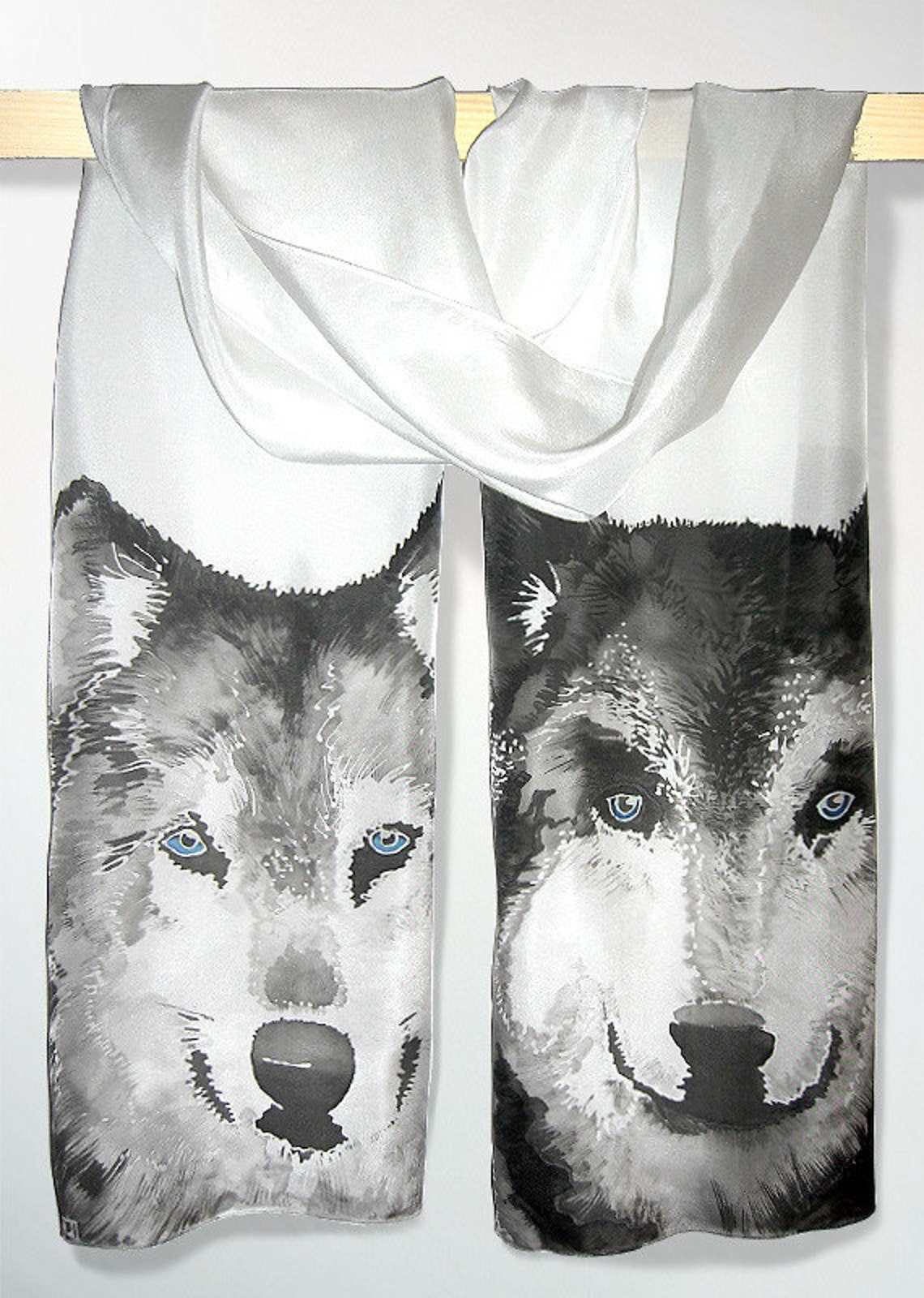 Wolf Scarf White Silk Scarves Hand Painted Unisex Men Silk | Etsy
