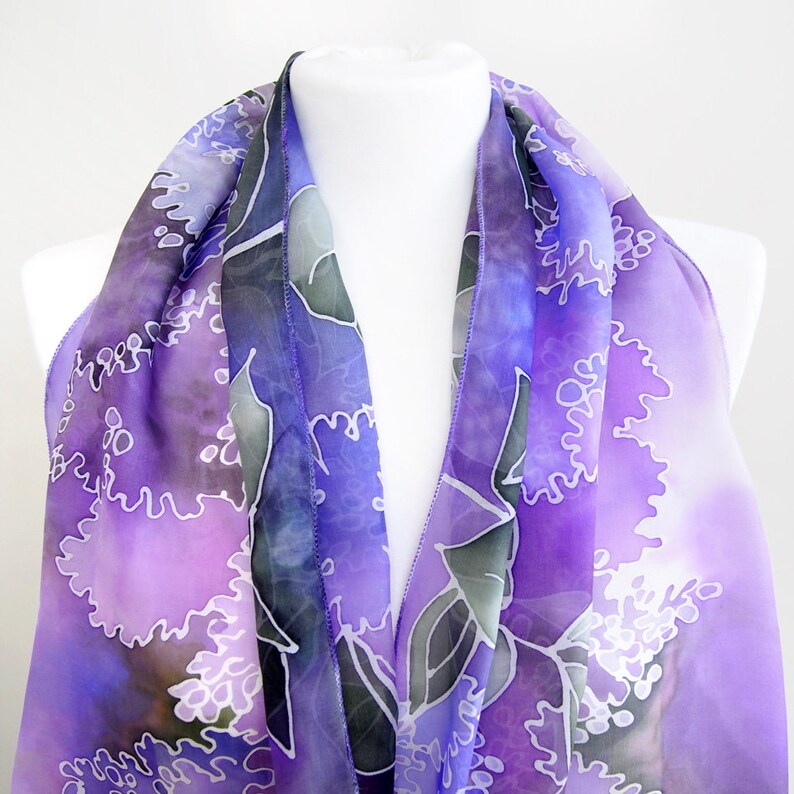 Purple scarf silk LILAC scarves hand painted with flowers | Etsy