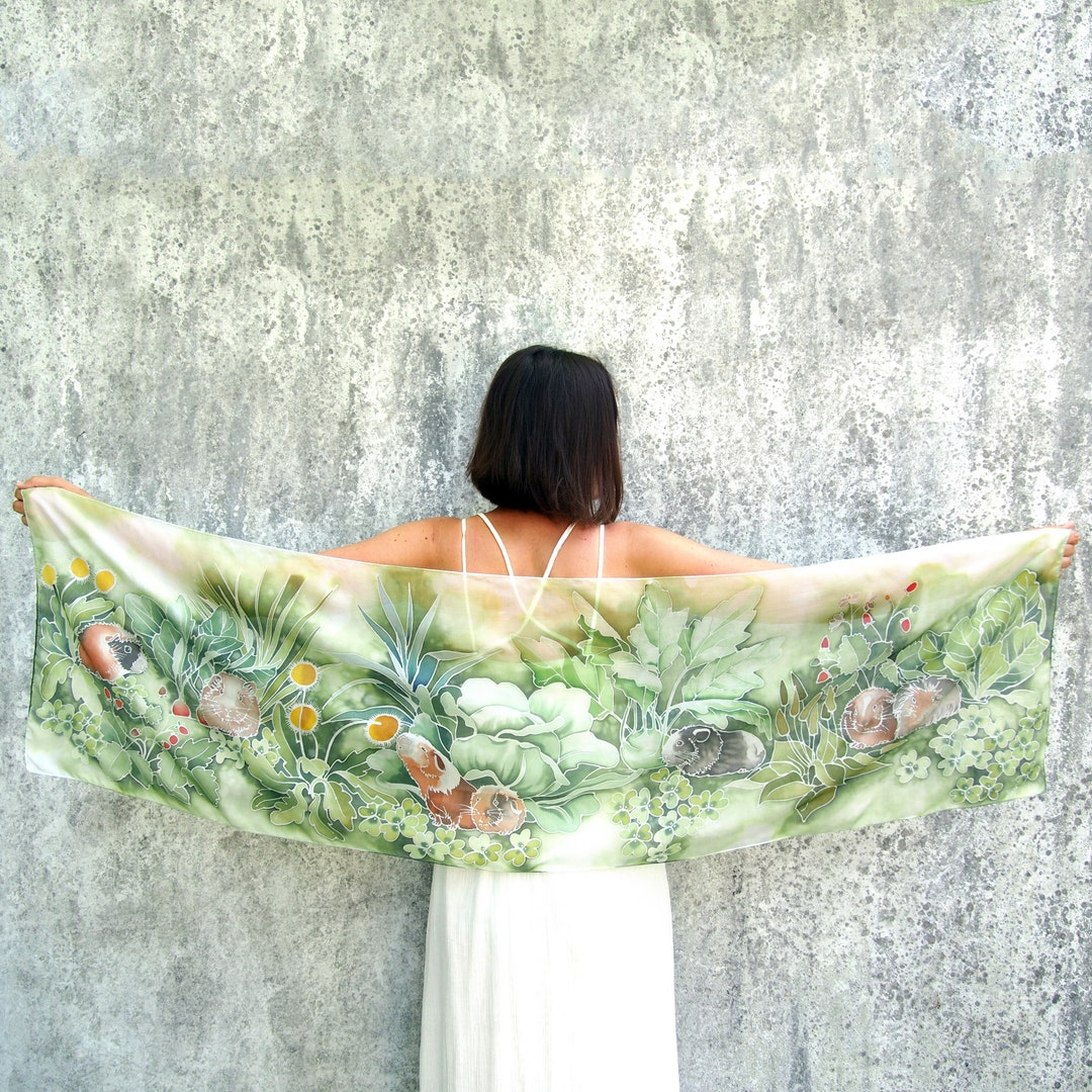 Guinea Pig Scarf Hand Painted Silk Scarves Animal Art Vegetable & Herbs ...