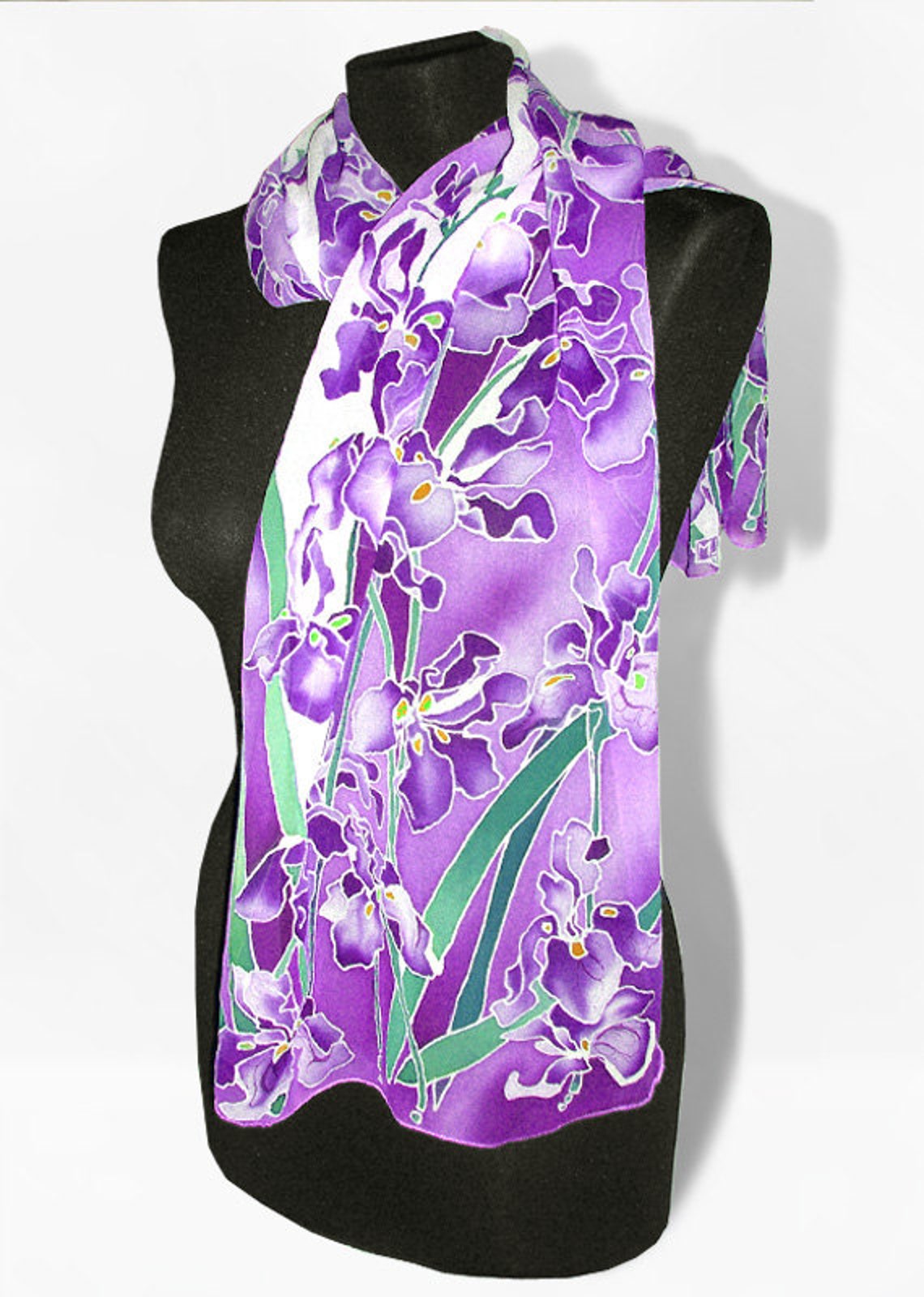 Silk Scarf Purple Iris, Hand Painted Scarves With Violet Flowers on ...