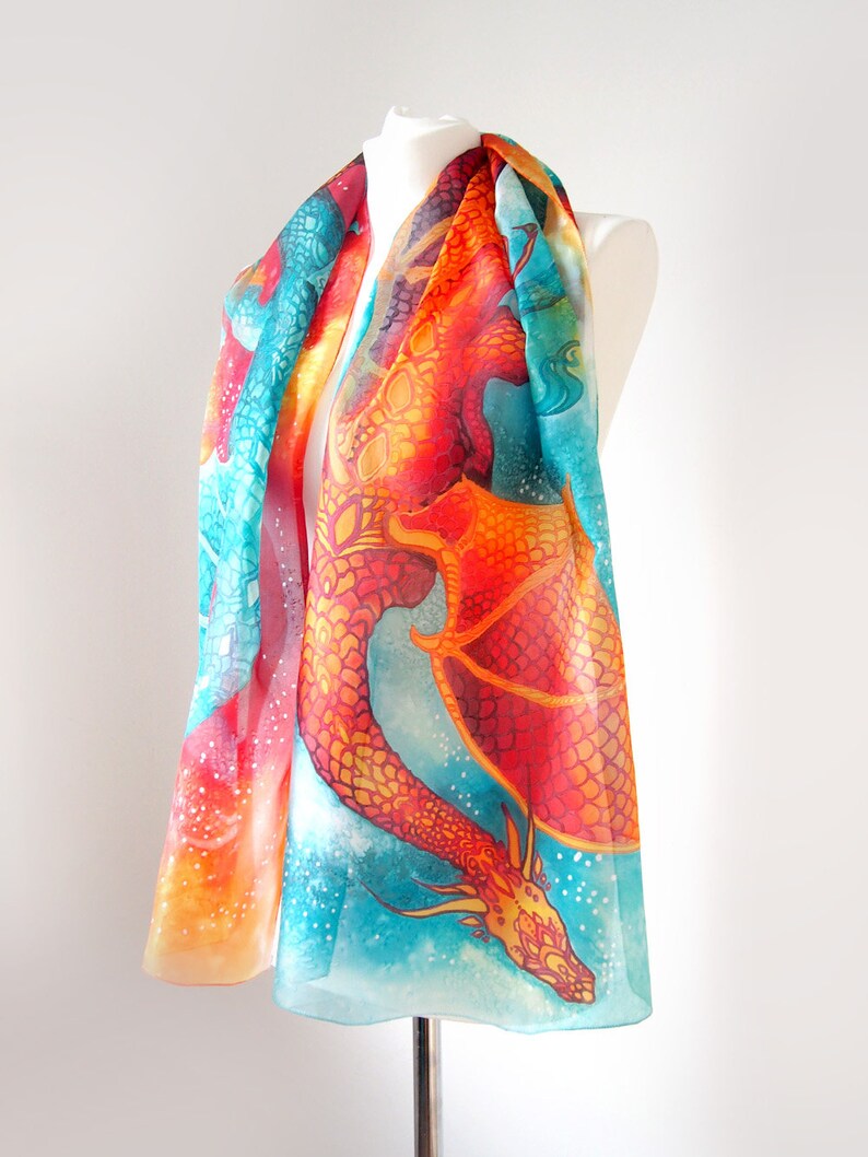 Dragon Scarf Festival Hand Painted Silk Scarf With Flying - Etsy UK
