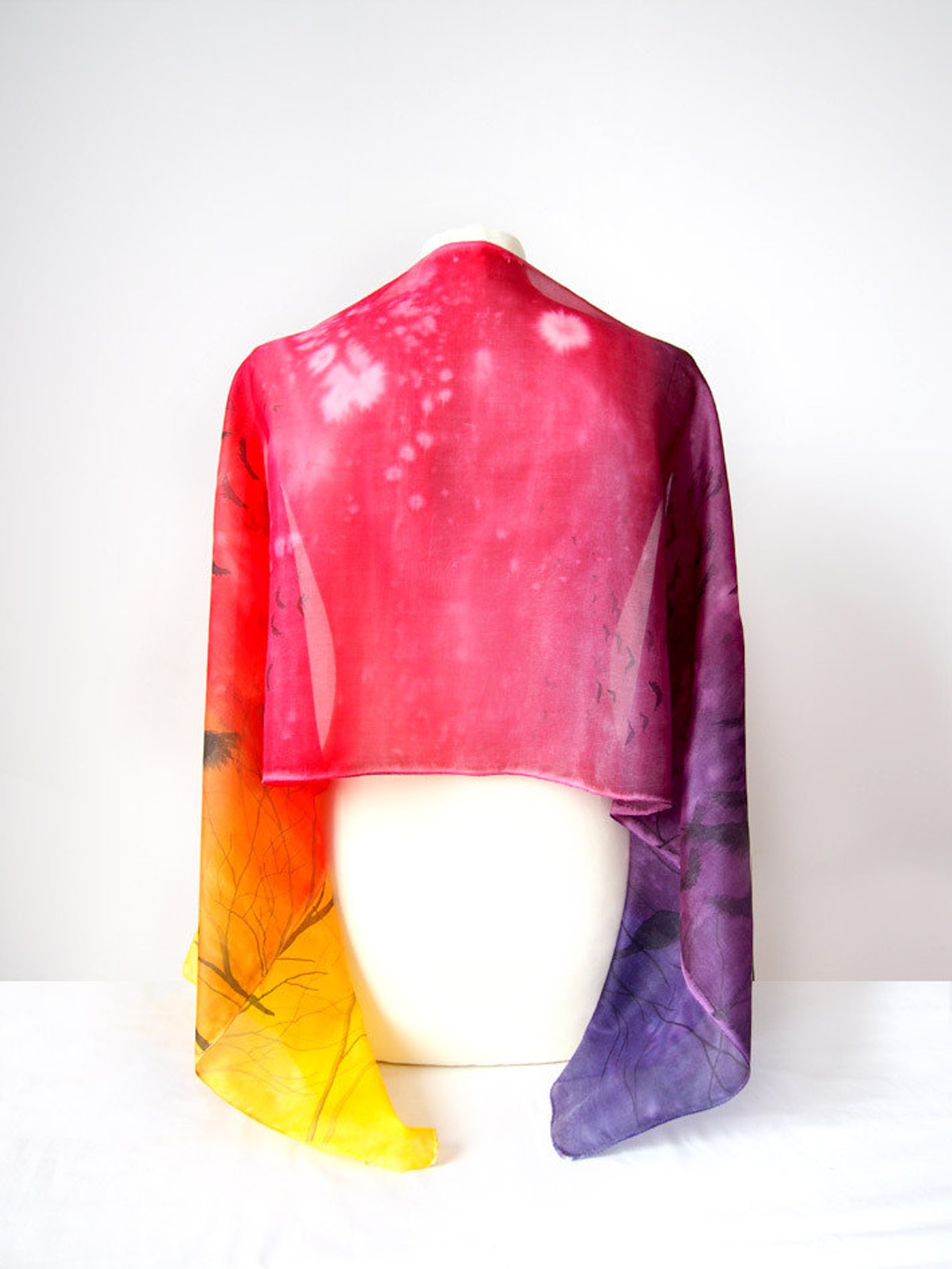 Scarf Sunset - Silk Scarf Birds in Sunset - Handpainted Scarf Dusk ...