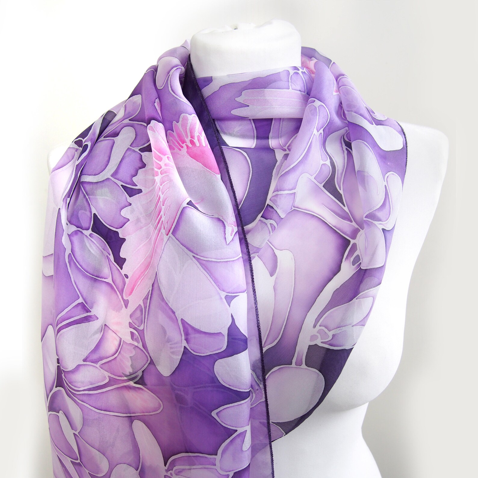Purple Silk Scarf Long Violet Scarves Hand Painted on Silk - Etsy