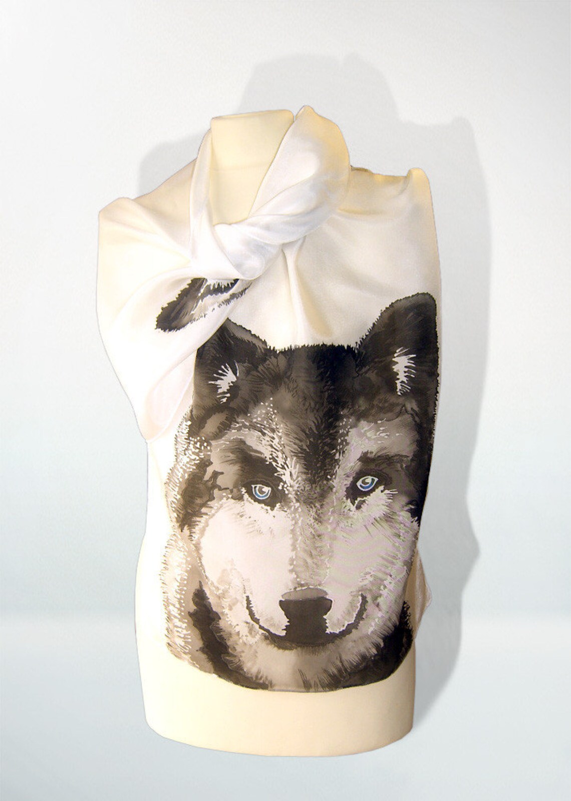 Wolf Scarf White Silk Scarves Hand Painted Unisex Men Silk | Etsy