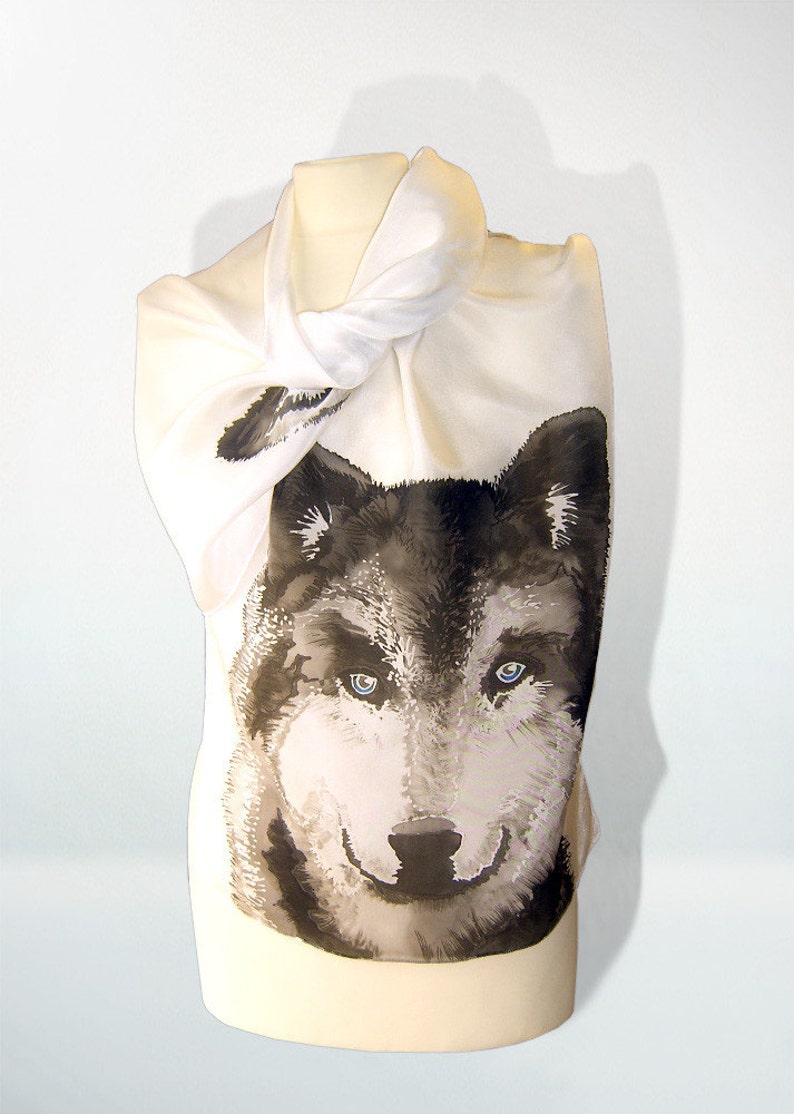 Wolf Scarf White Silk Scarves Hand Painted Unisex Men Silk | Etsy