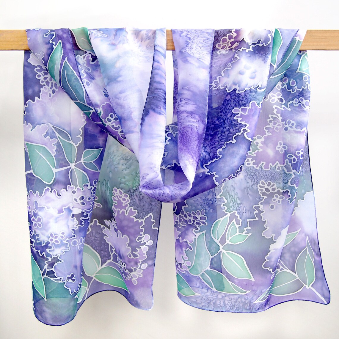 Lilac Silk Scarf Hand Painted With Cool Purple & Mint Green - Etsy