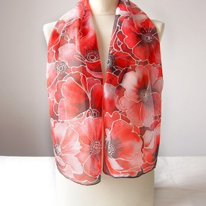 Red Poppies Silk Scarf, Handpainted Silk Scarves, Vivid Red Poppy Scarf ...