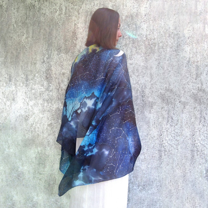 Stars Silk Scarf - Big Silk Wrap - Night Sky Pareo - Zodiac Signs ...