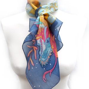 Japanese Dragon Scarf, Square Silk Scarf, Hand Painted Bandana ...