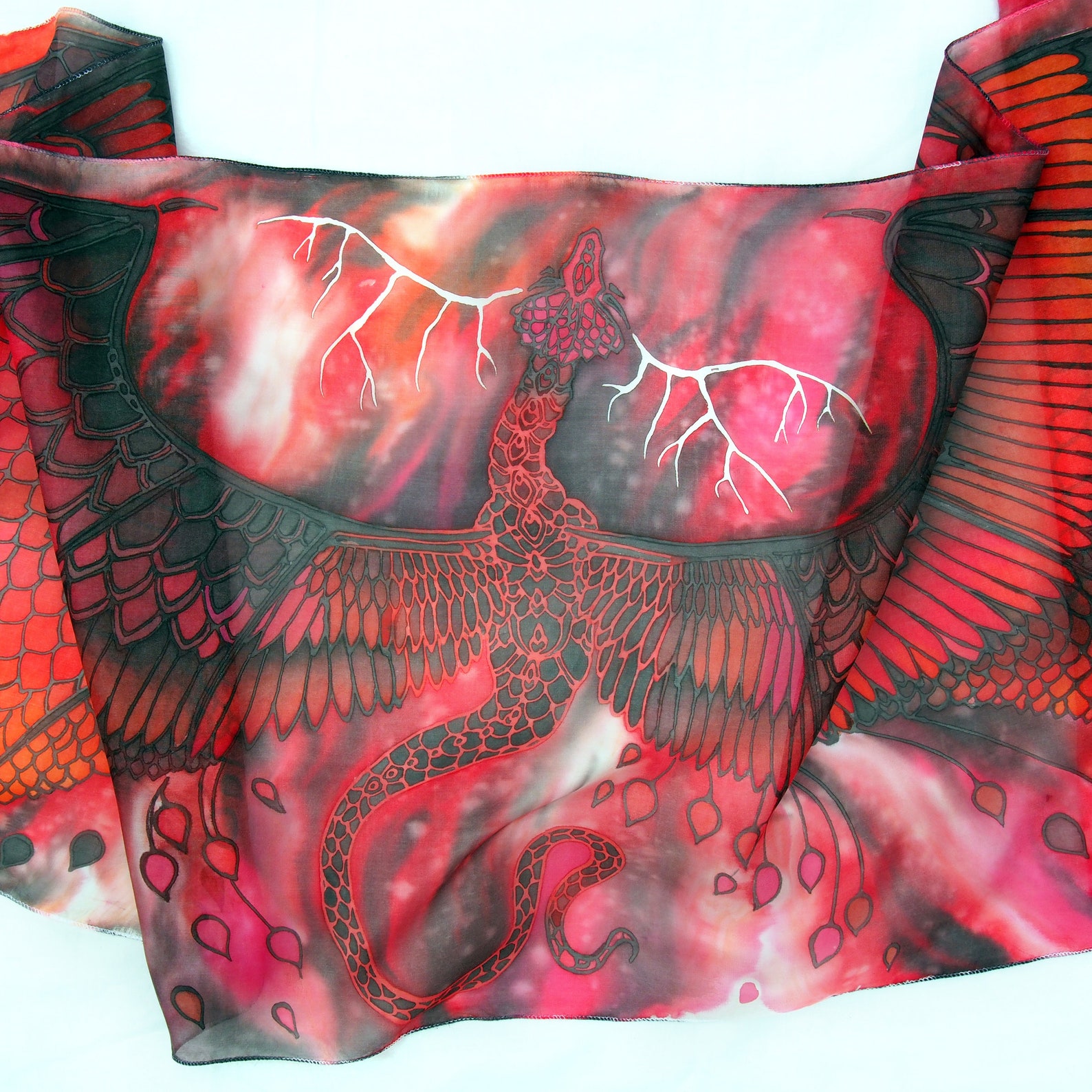 Red Dragon Silk Scarf - Hand Painted Scarves With Red & Black Dragon ...