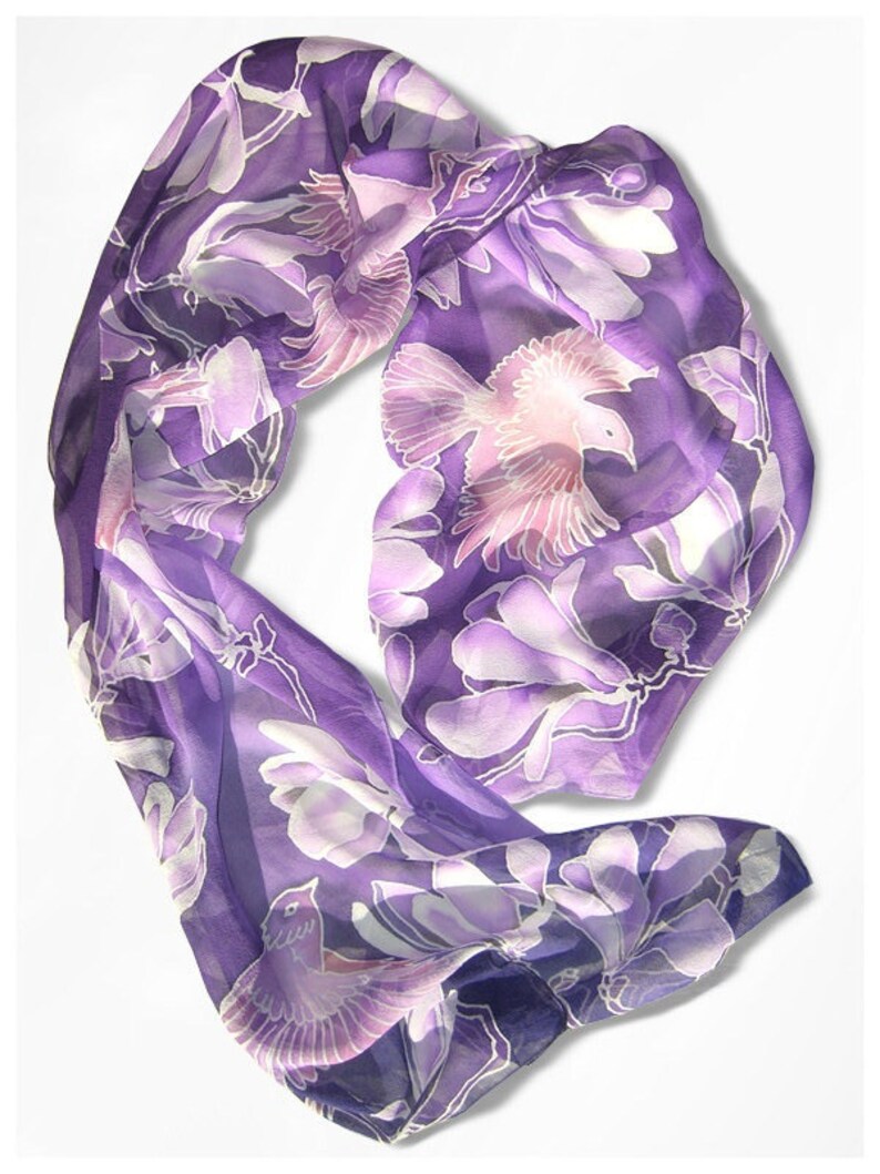 Purple Silk Scarf Long Violet Scarves Hand Painted on Silk - Etsy
