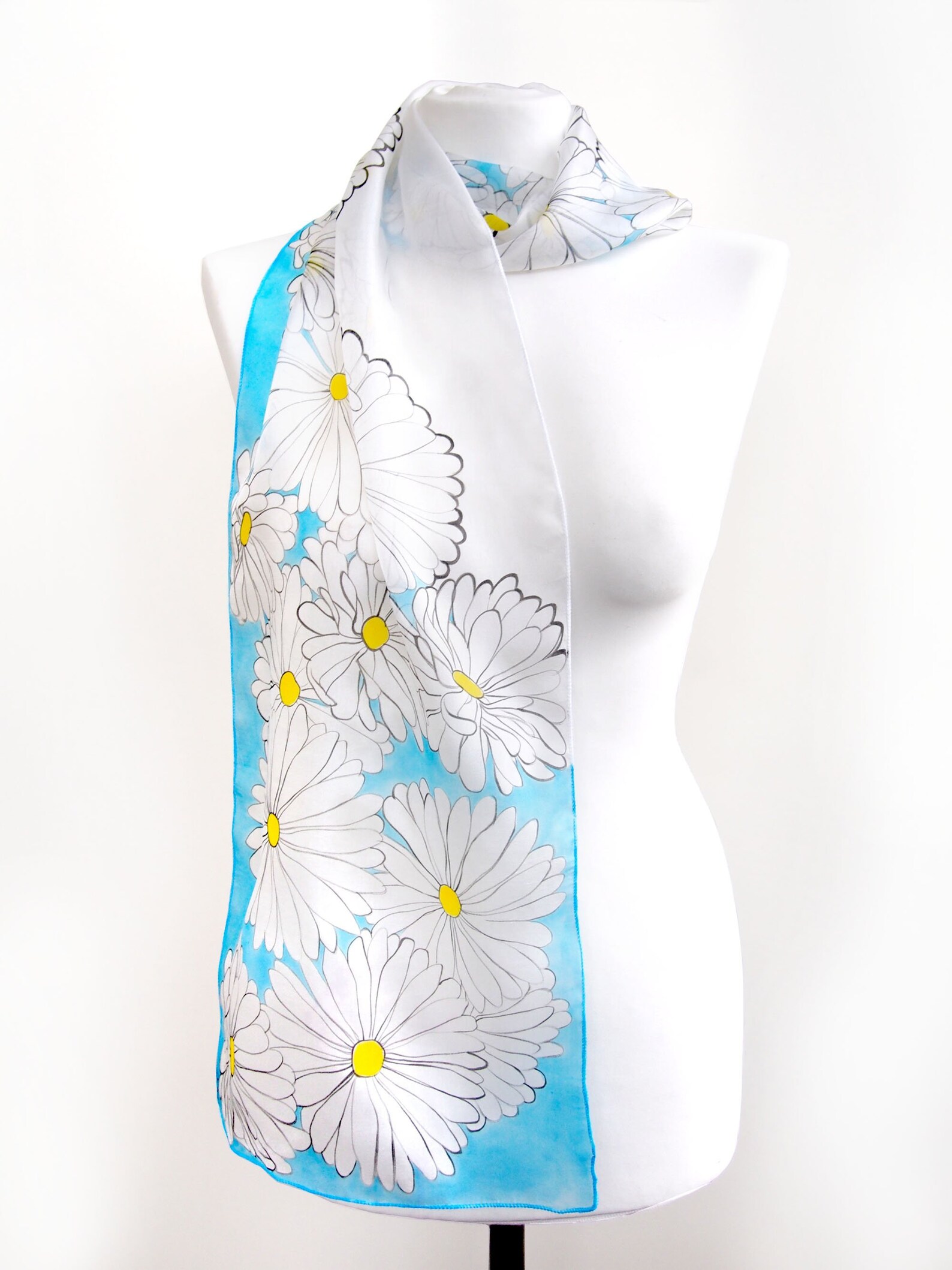 Daisy Silk Scarf Hand Painted on Pure Silk Slim Scarves in - Etsy