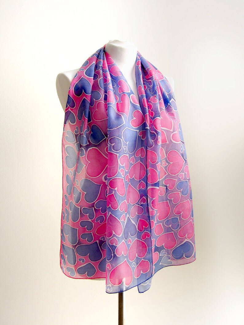 Heart Scarf Hand Painted on Silk Scarves Love Scarf Blue | Etsy