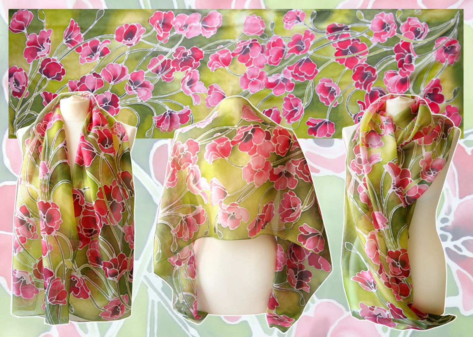 Silk Scarf Poppy Hand Painted Scarves Poppies Scarf Red - Etsy