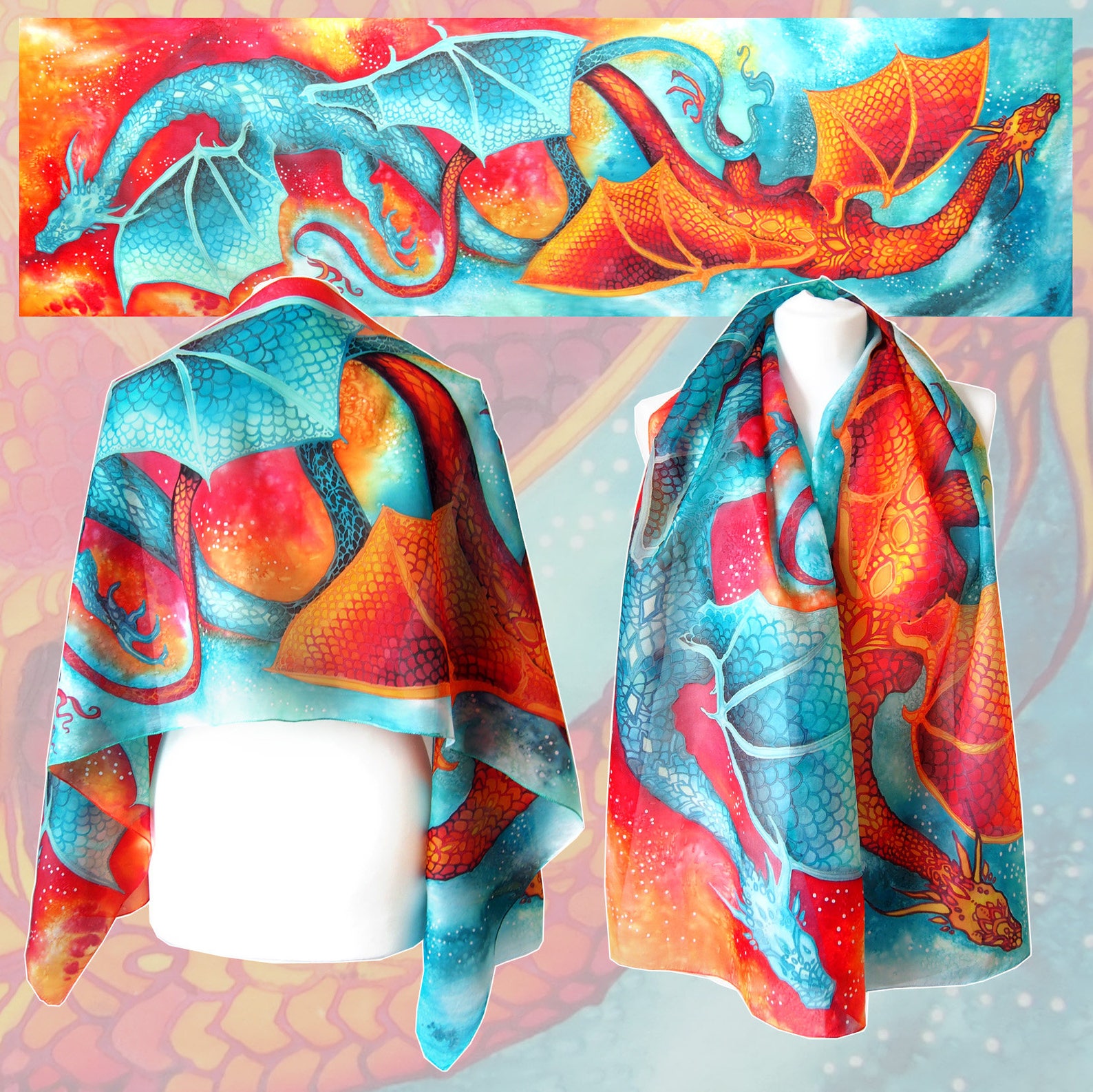 Dragon Silk Scarf for Festivals Hand Painted Scarves With | Etsy