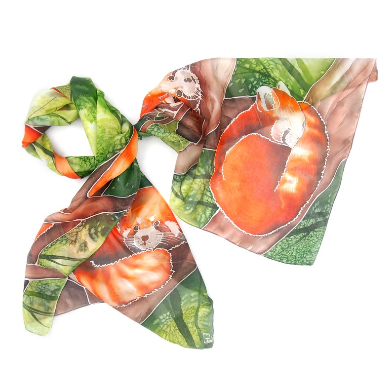 Red Panda Scarf Hand Painted Silk Scarves With Endangered - Etsy