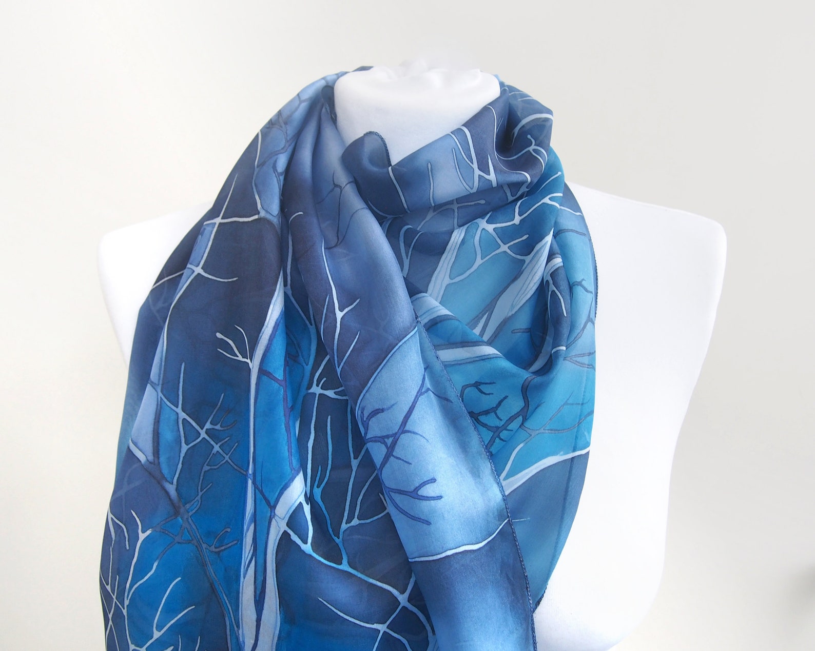 Ocean Blue Scarf Hand Painted Scarves With Tree Silk Scarf | Etsy