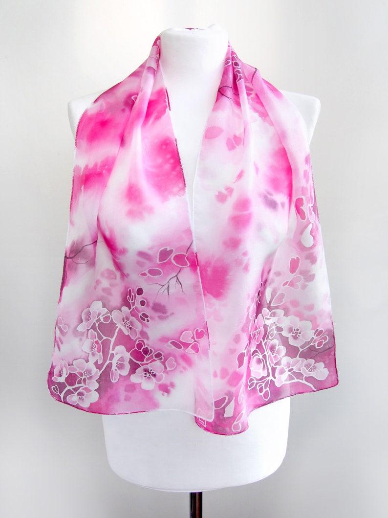 Cherry Blossom Silk Scarf Slim Scarves Hand Painted With - Etsy