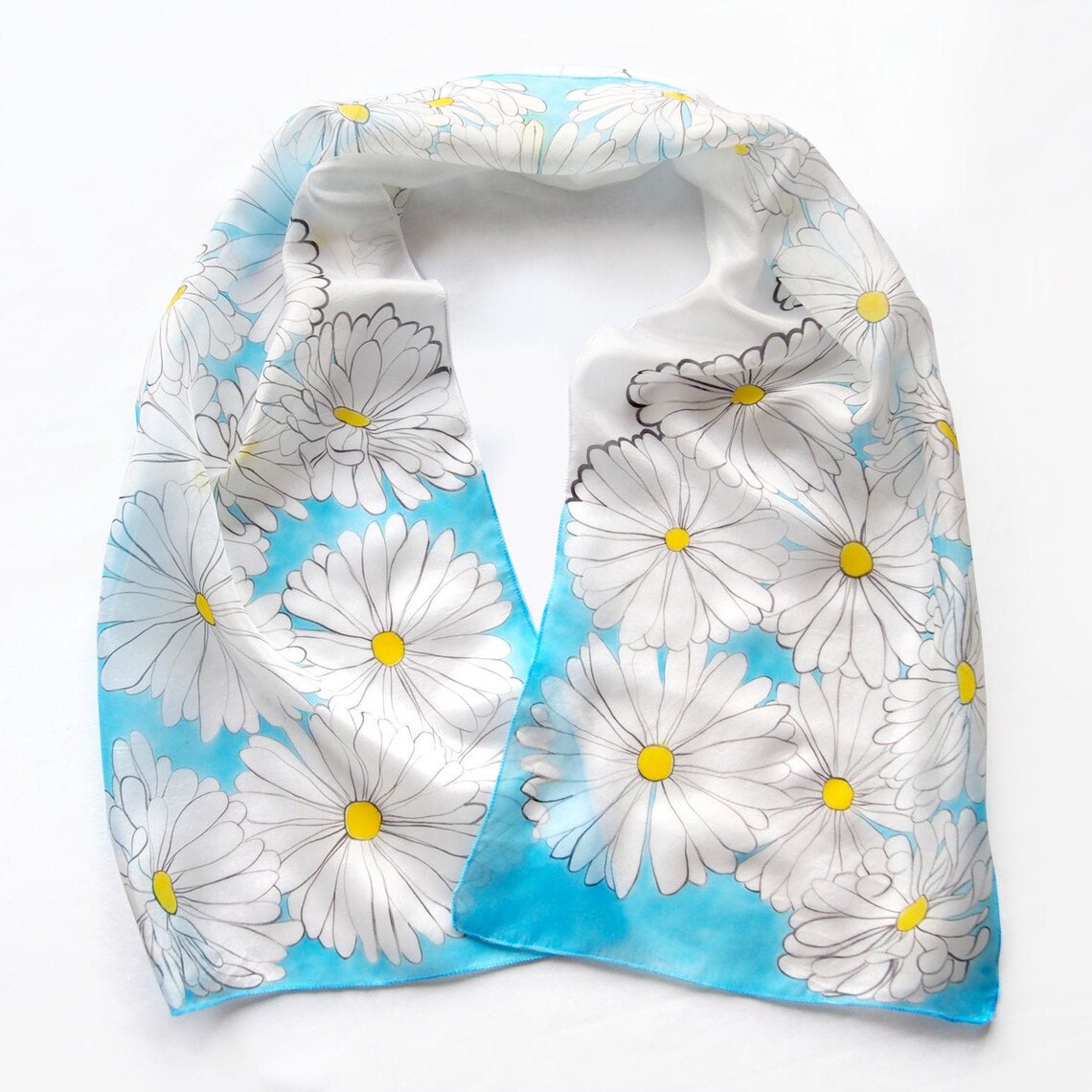 Daisy Silk Scarf Hand Painted on Pure Silk Slim Scarves in - Etsy
