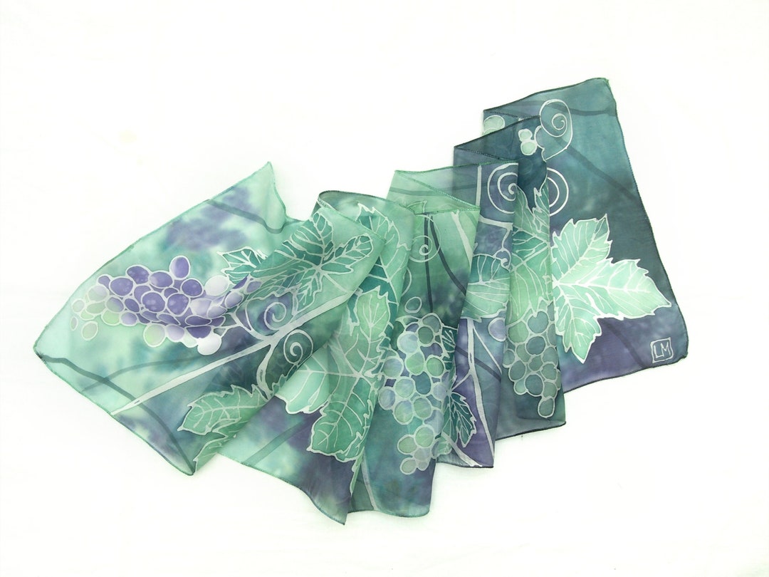Wine Grapes Silk Scarf Hand Painted Silk Scarves Grapevines Design ...