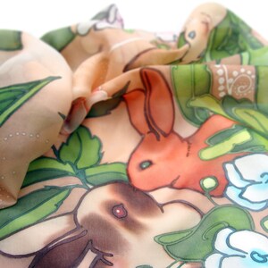 Bunny Silk Scarf, Square Silk Scarves With Bunnies, Rabbit Pocket ...